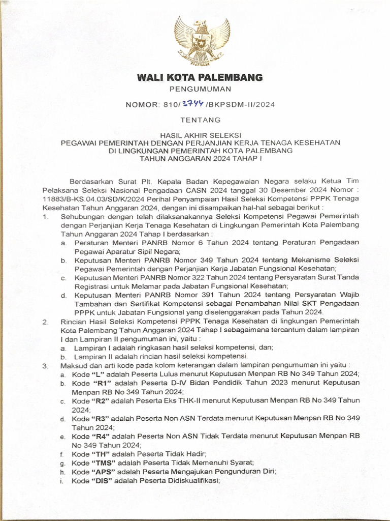 Hasil Akhir Seleksi PPPK Tahap 1 Nakes 2024 | PDF