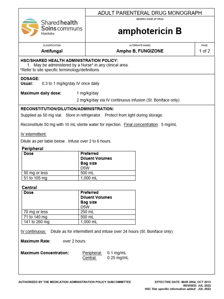 Amphotericin B | PDF | Intravenous Therapy | Dose (Biochemistry)