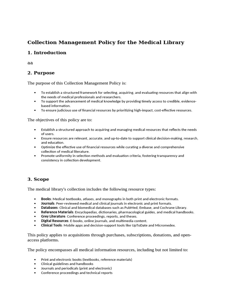 Collection Management Policy For The Medical Libra | PDF | Open Access ...