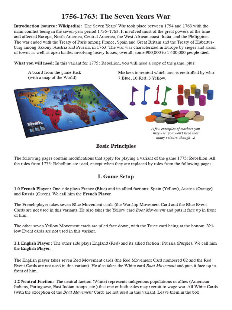 Seven Years War Game Variant Guide | PDF | Battles | Europe