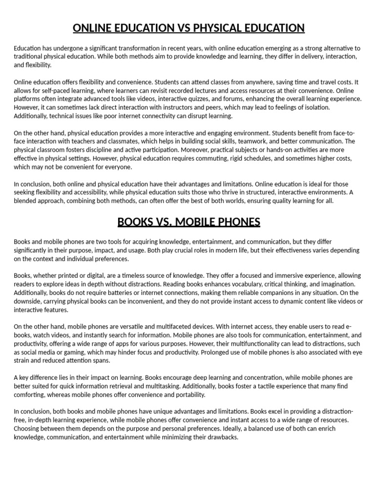 Online Education vs Physical Education | PDF | Learning | Human ...