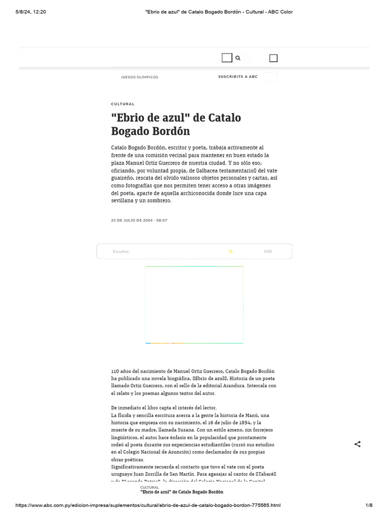 Ebrio de Azul - de Catalo Bogado Bordón - Cultural - ABC Color | PDF