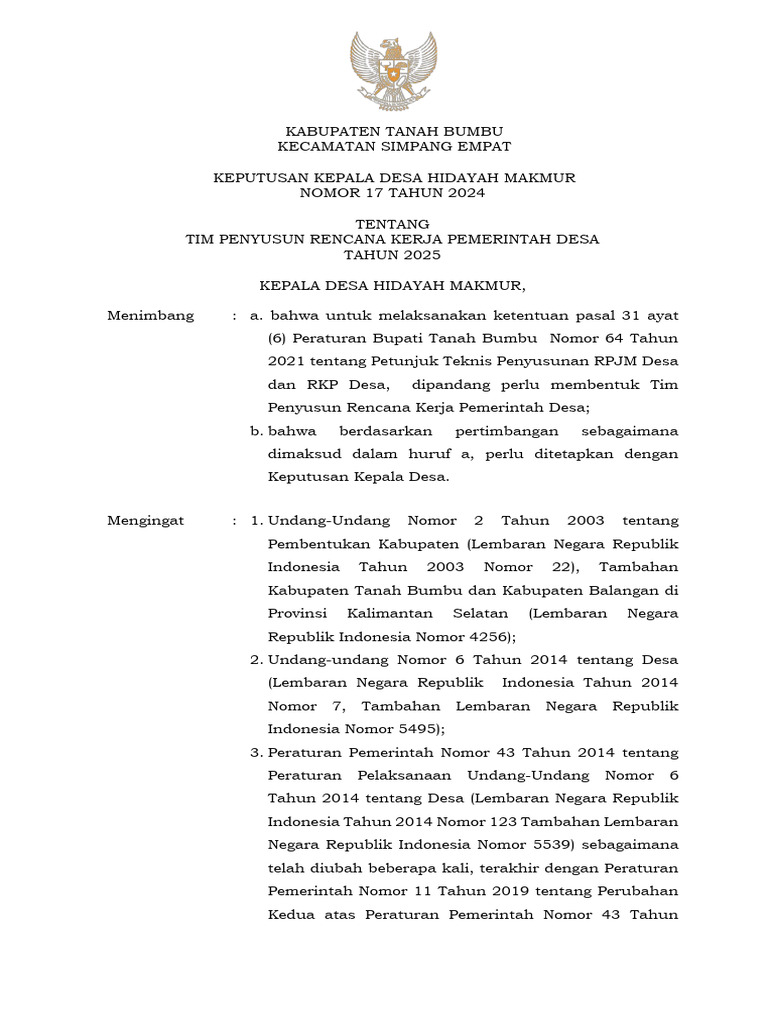 Contoh SK Tim RKPDesa - 2025 | PDF