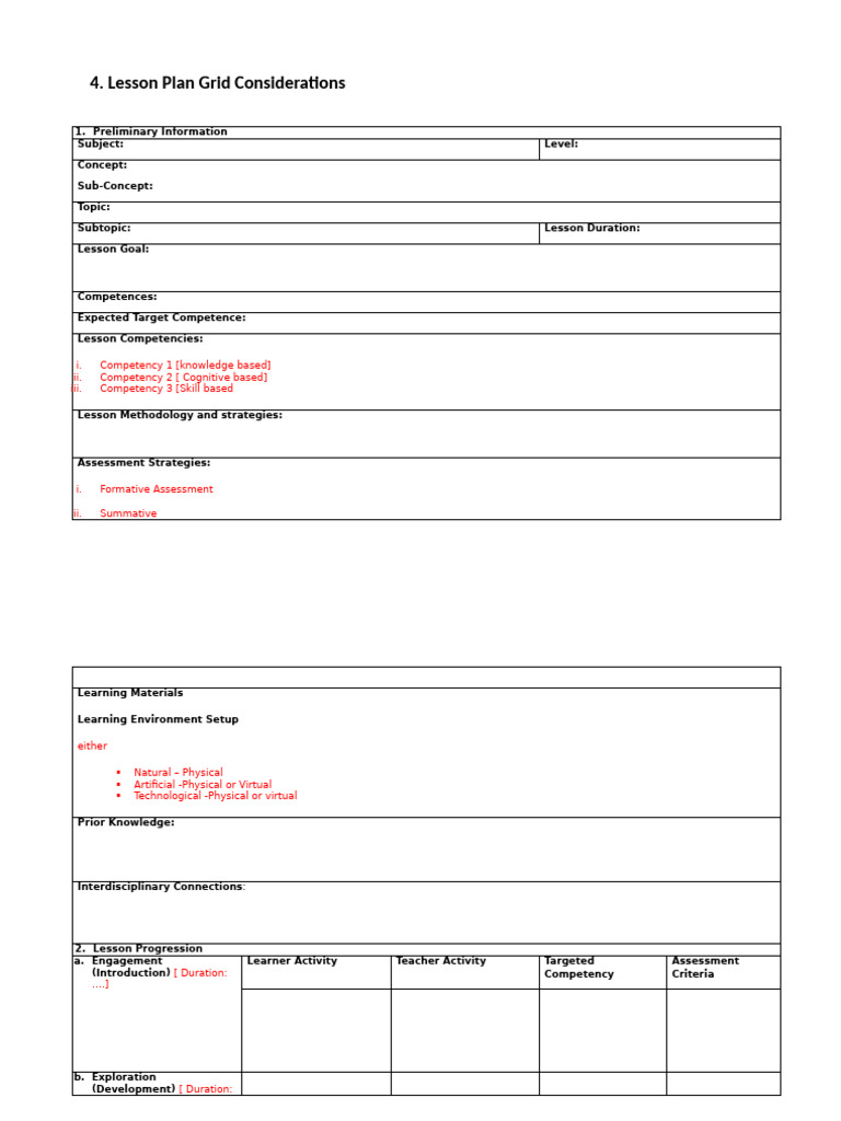 Lesson Plan Grid Considerations | PDF