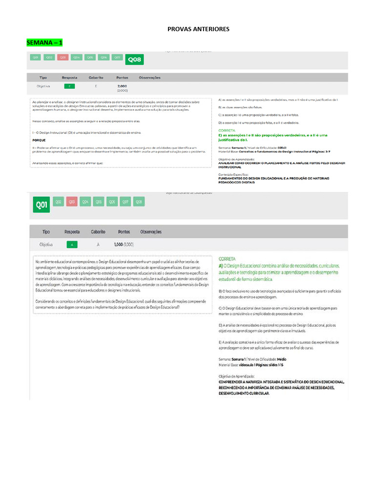 Provas Anteriores - Design Educacional | PDF