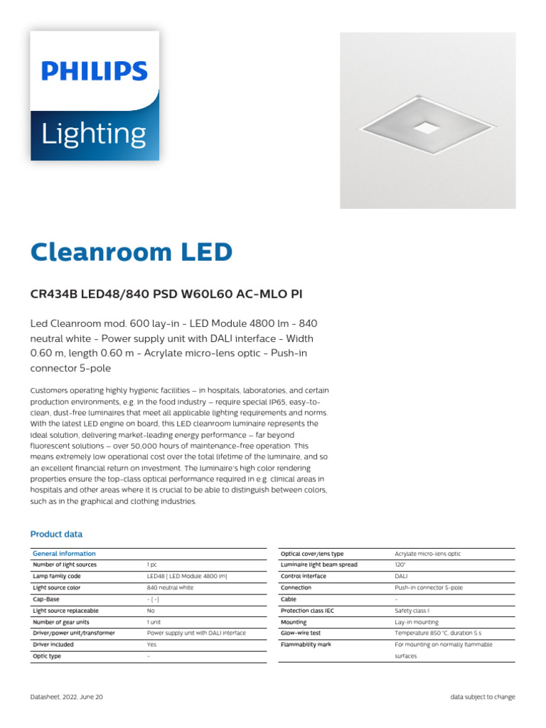 Cleanroom LED Philips Cuadrado 0.60x0.60m | PDF | Light Emitting Diode ...