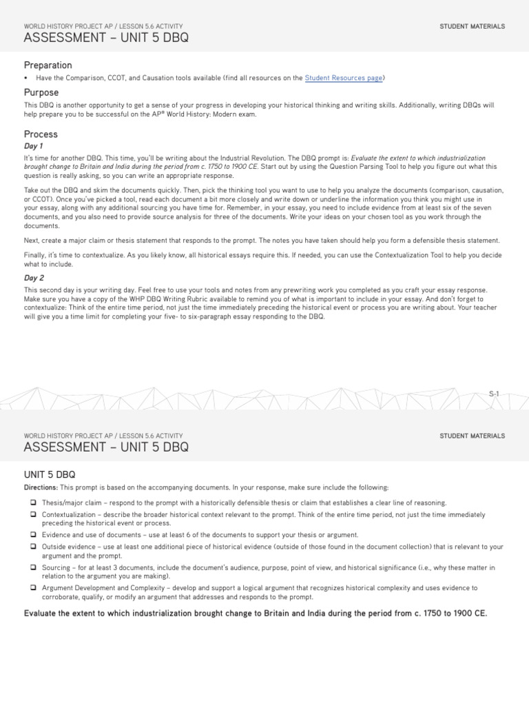 WHP-AP 5-6-12 Activity - Unit 5 DBQ Student | PDF | Essays | Argument