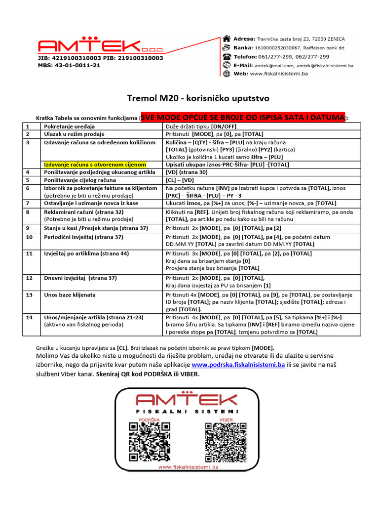 Upustvo Tremol M20 | PDF
