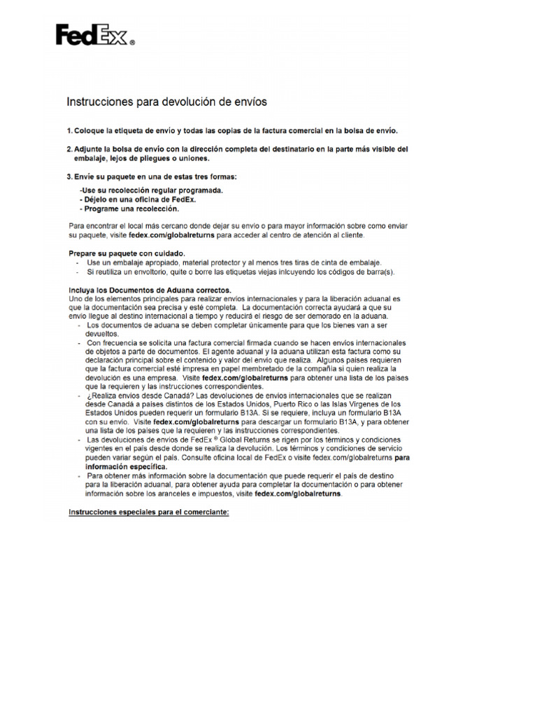 FedEx Return Instructions | PDF