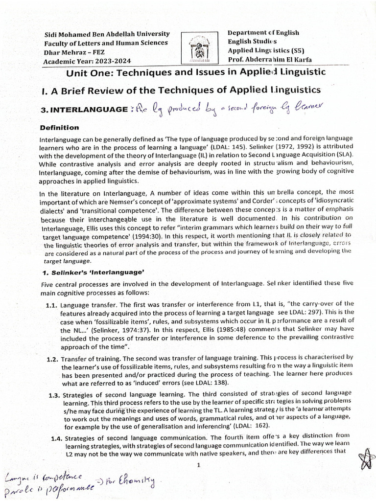 Interlanguage 1 | PDF