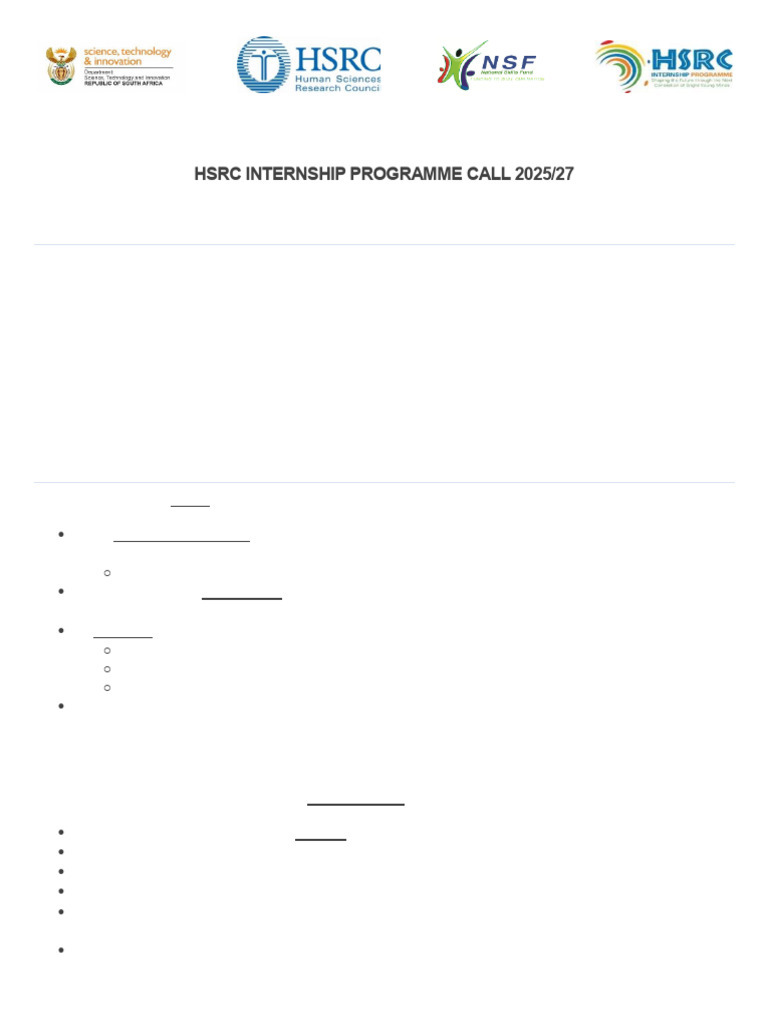 HSRC Internship Programme 2025/27 Guide | PDF | Cost Of Living | Engineering