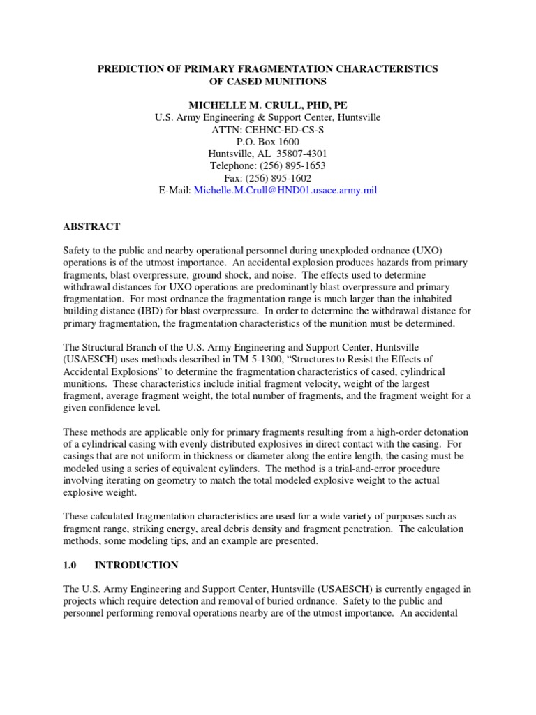 Prediction of Primary Fragmentation Characteristics of Cased Munitions ...