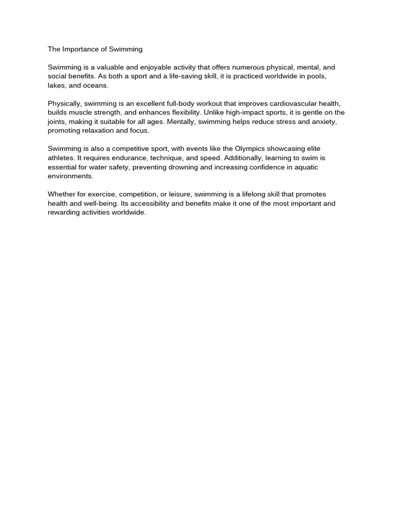 Swimming Essay | PDF
