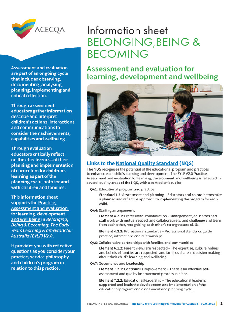 InformationSheet EYLF-Assessment and Eva Practices v2 | PDF ...
