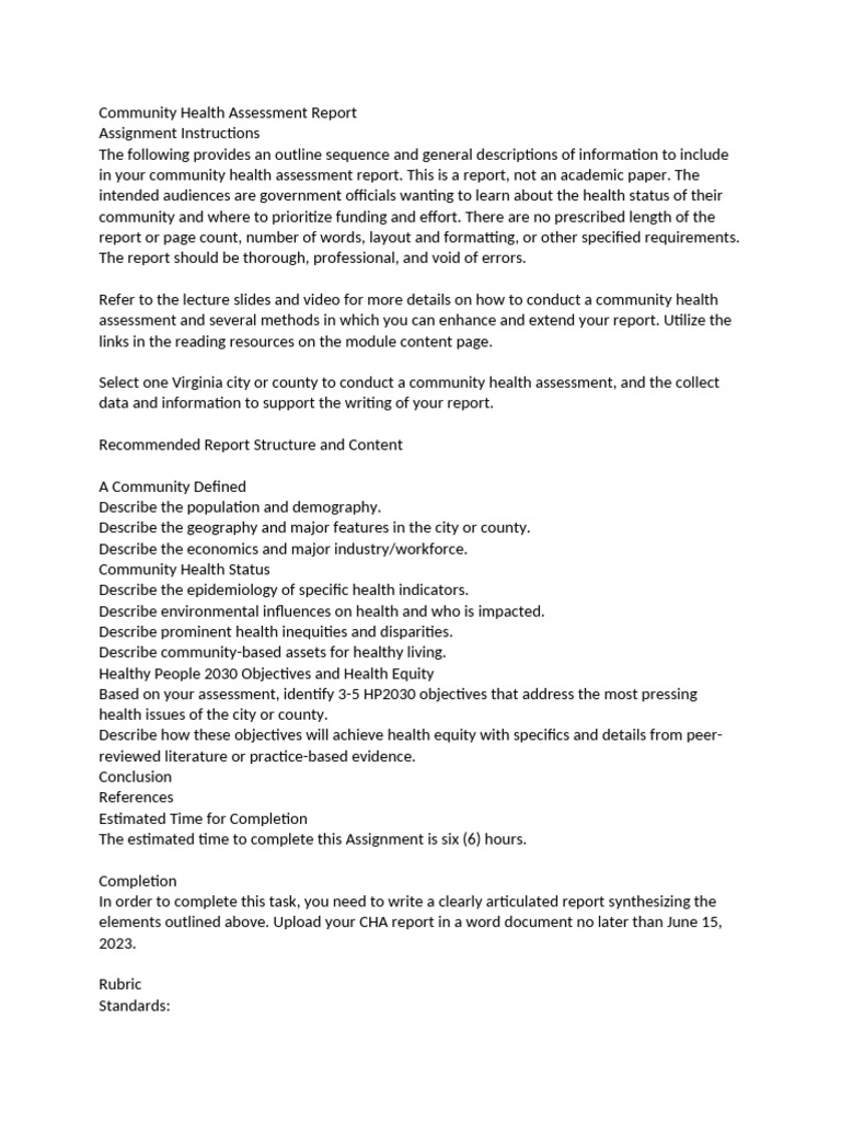 Community Health Assessment Report | PDF | Health Equity | Information