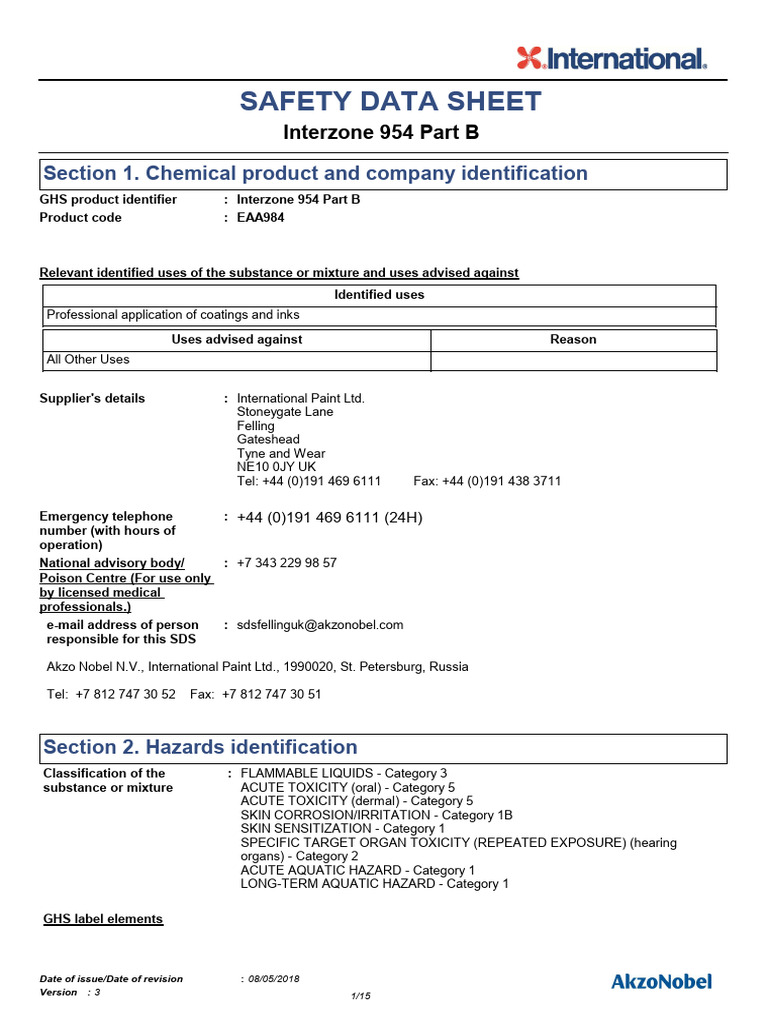 Interzone 954 Part B Safety Data Sheet | PDF | Personal Protective Equipment