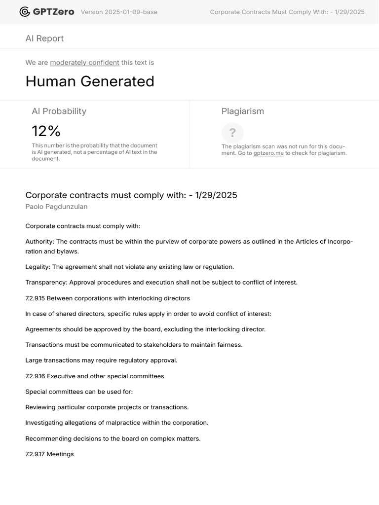 GPTZero AI Scan - Corporate Contracts Must Comply With | PDF ...