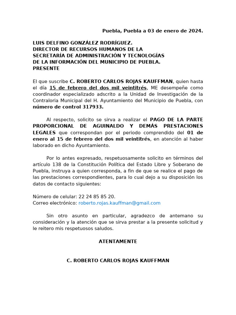 Solicitud de Pago Proporcional de Aguinaldo | PDF