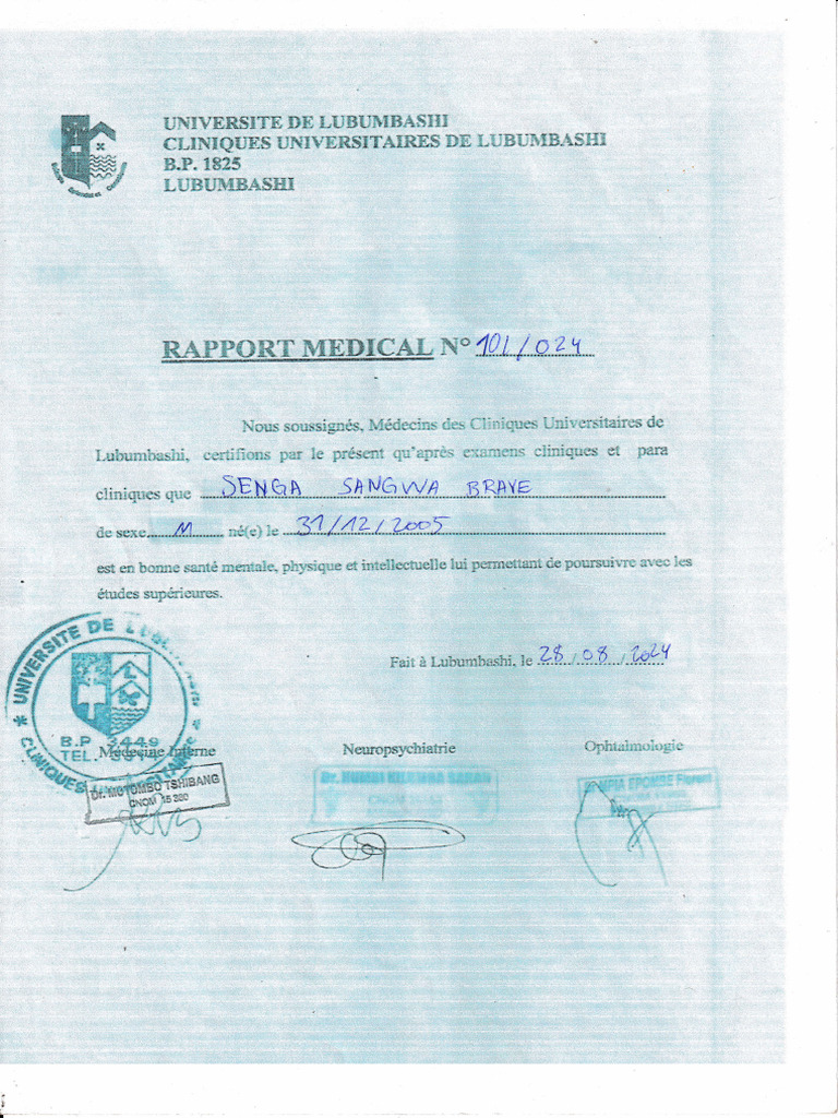 Rapport Médical | PDF