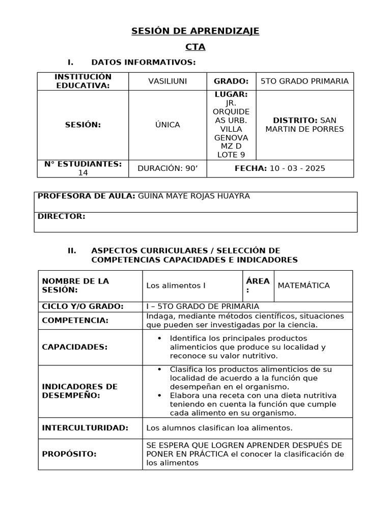 Sesión de Aprendizaje Segundo Grado | PDF | Aprendizaje | Evaluación