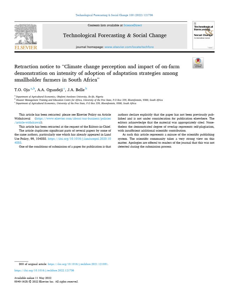Retraction Notice To Climate Change Perception and Impac - 2022 ...