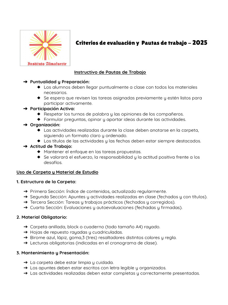 Criterios y PAUTAS ALMA 2025.Docx - Documentos de Google | PDF | Salón de clases | Aprendizaje