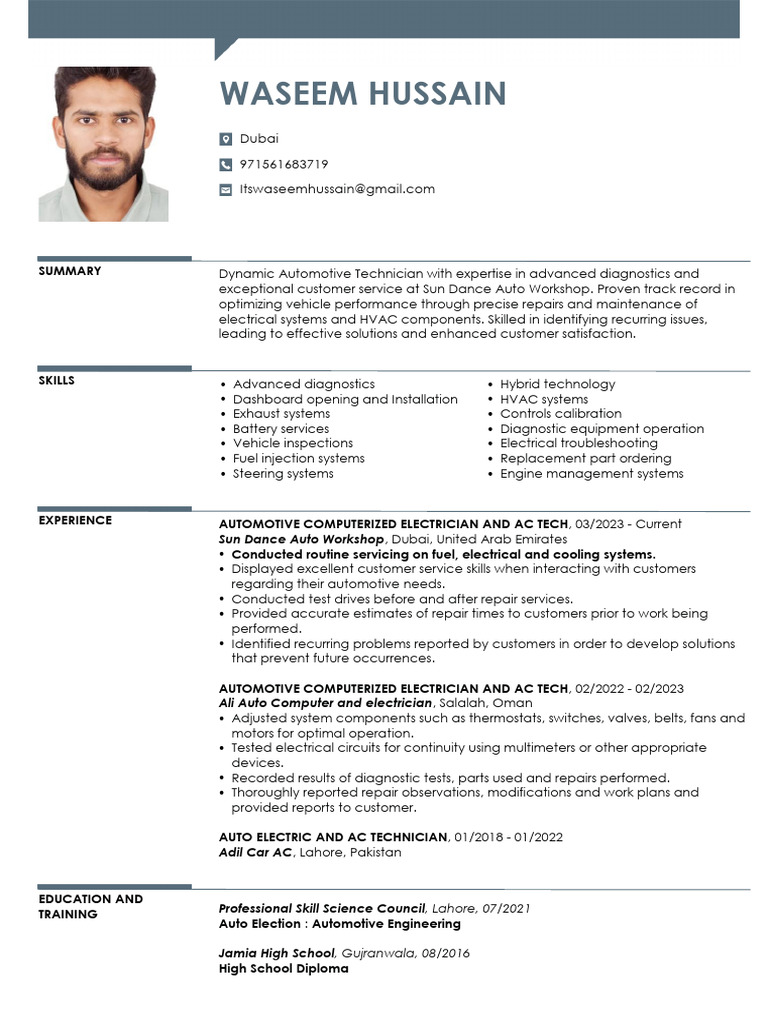 Automotive Technician Resume Summary | PDF | Electrician | Auto Mechanic