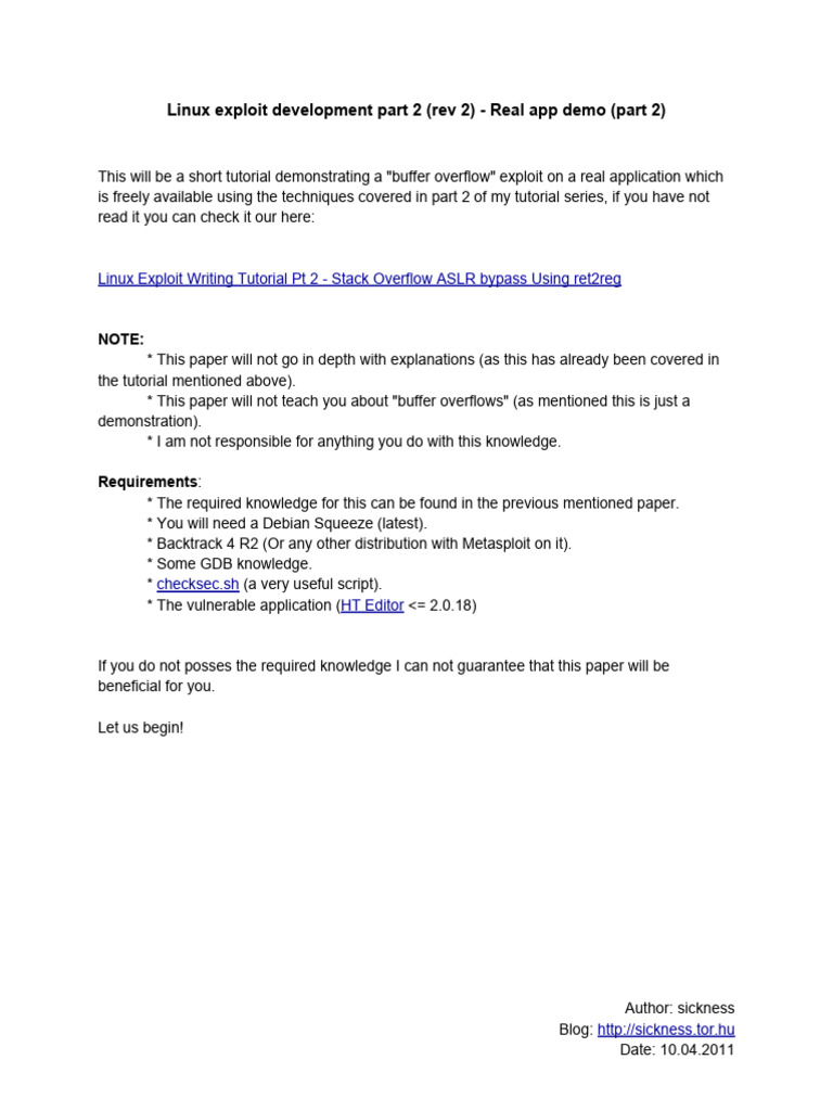 Linux Exploit Development Part 2 Pdf Computer Security Exploits Computer Science