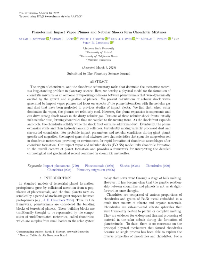 Planetesimal Impact Vapor Plumes and Nebular Shocks Form Chondritic ...