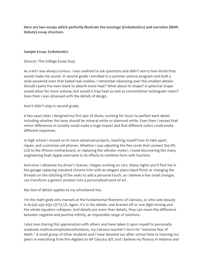 Sample Essays - Endodontics and With Debate | PDF