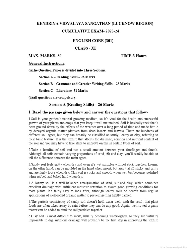 Class 11 English Cumulative Exam 2023-24 | PDF | Soil | Mother Teresa