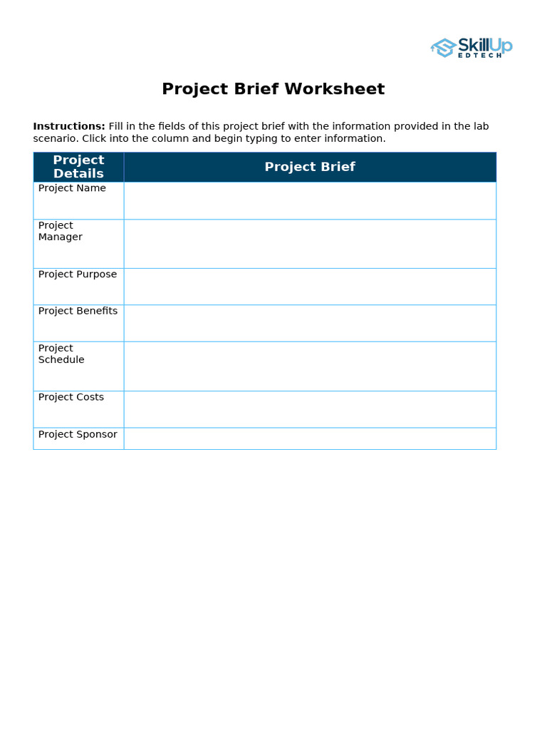 Project Brief Worksheet | PDF