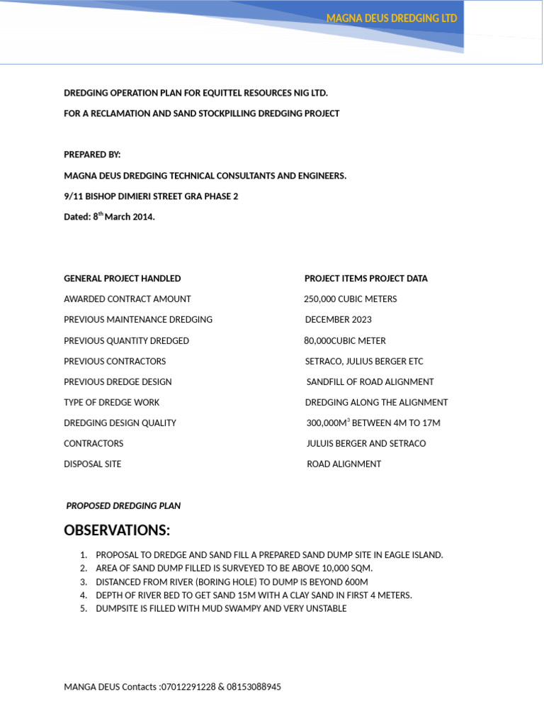 Dredging Operation Plan | PDF | Dredging