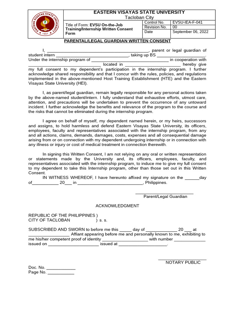 EVSU-IEA-F-041-OJT-Written-Consent-Form-1 | PDF | Common Law