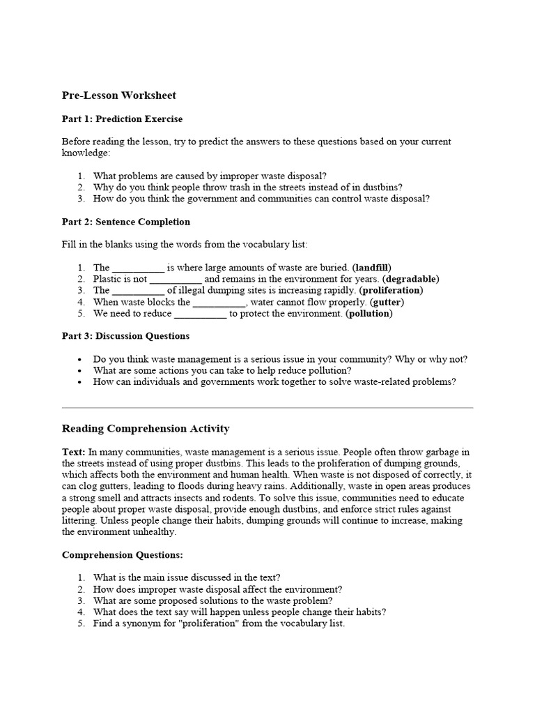 Pre Lesson Activities Dumping Ground | PDF
