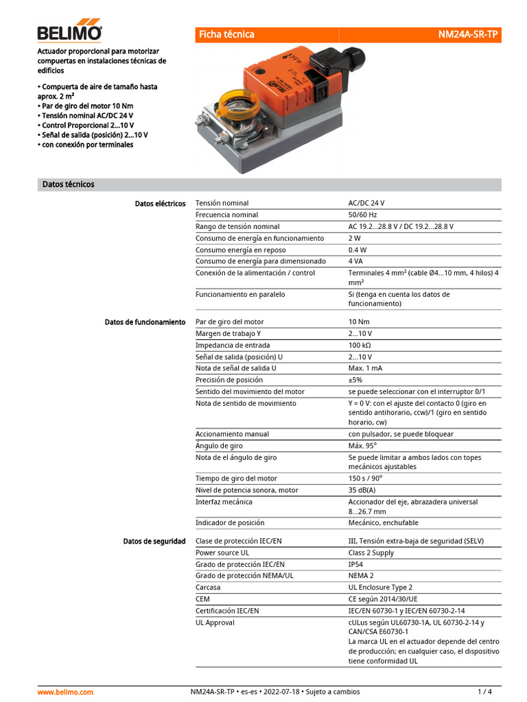 Belimo NM24A SR TP Datasheet Es Es | PDF | Solenoide | Engranaje