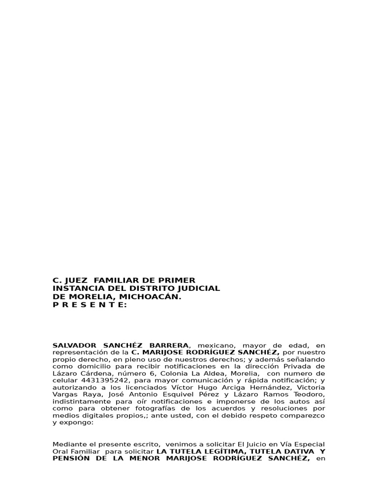 Solicitud de Tutela Dativa para Menor | PDF