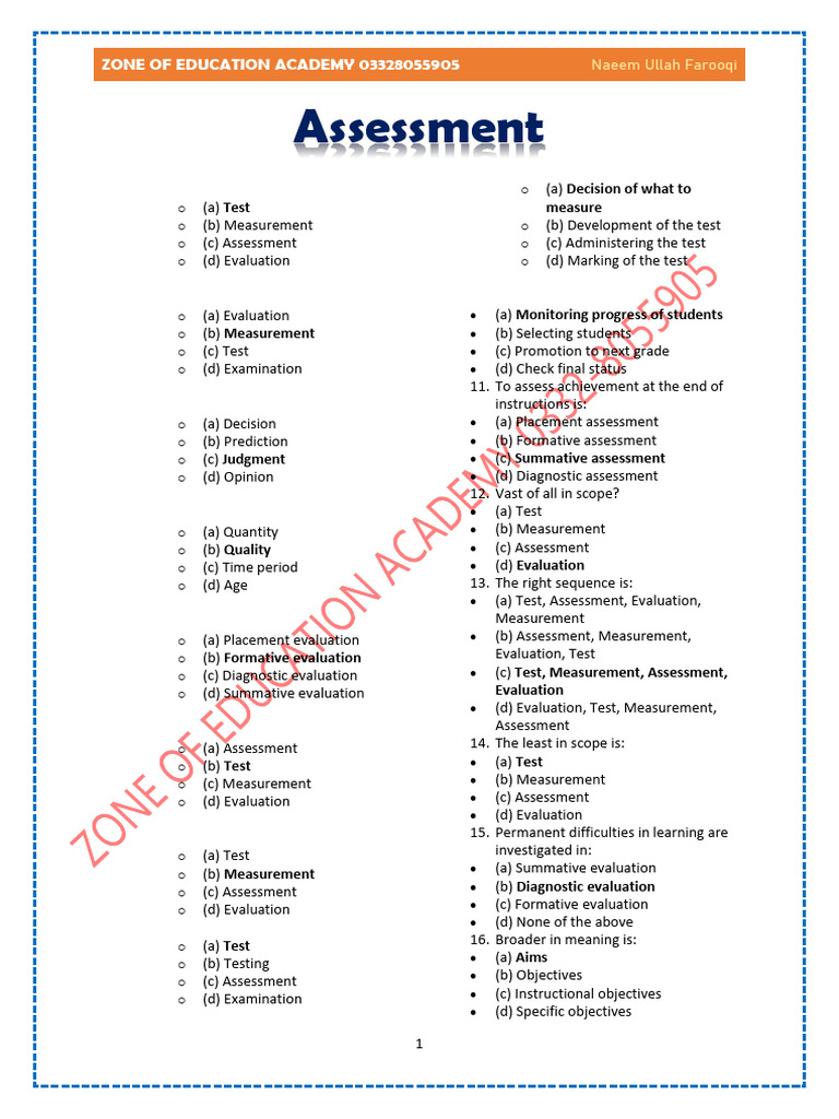 Educational Assessment and Evaluation Quiz | PDF | Educational ...