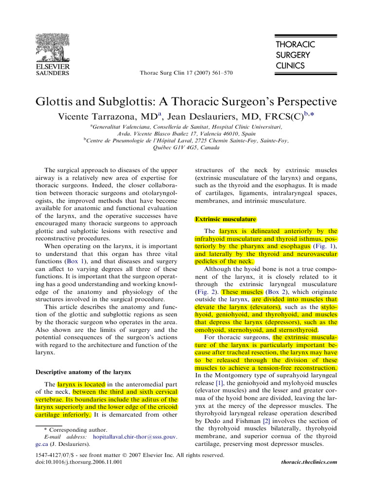 10 - Glottis and Subglottis A Thoracic Surgeon's Perspective | PDF ...