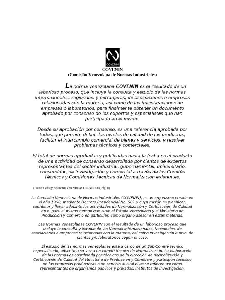 Normas COVENIN: Calidad y Certificación | PDF | Calidad (comercial ...