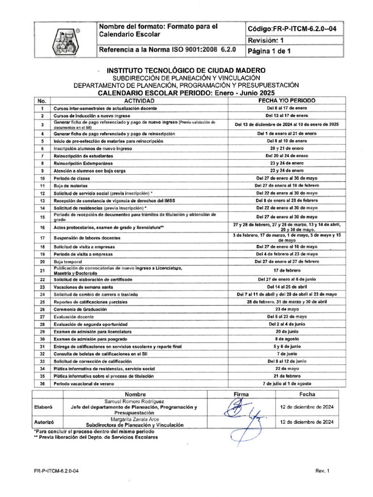 Calendario ITCM 20251 | PDF