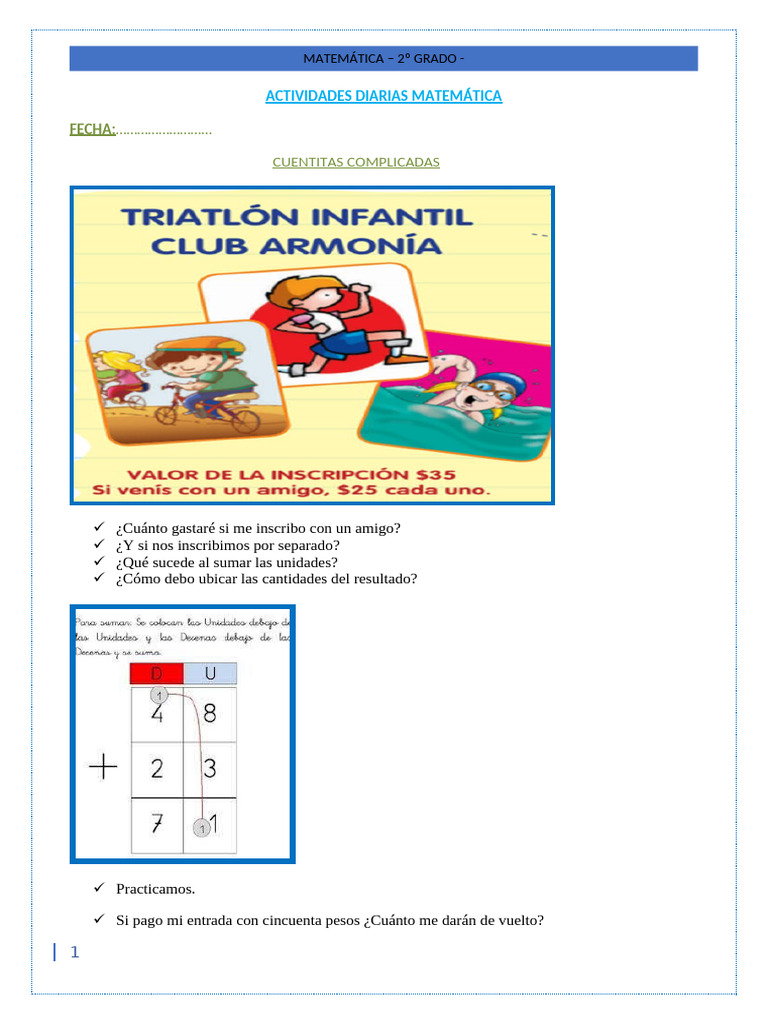 Actividades Diarias de Matemática 2º Grado | PDF