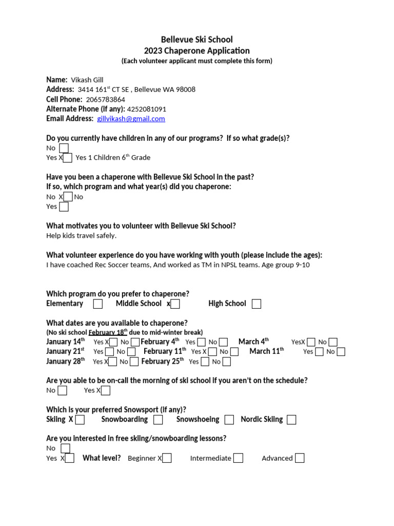 2023 BSS Chaperone Application | PDF