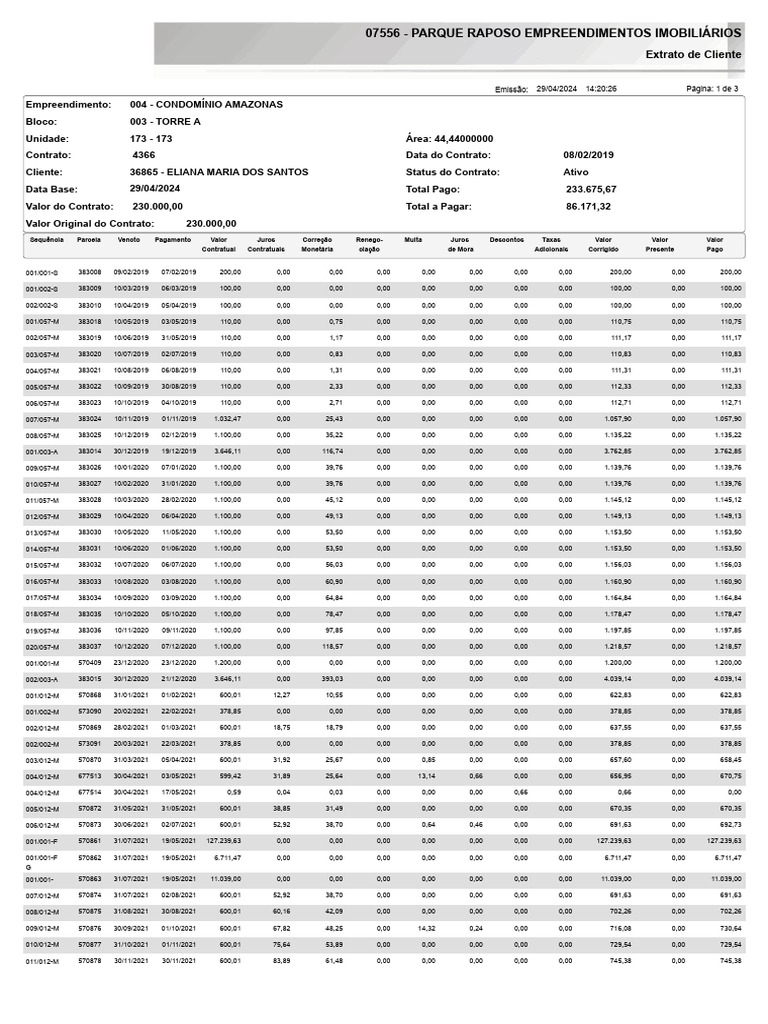 Eliana Maria Dos Santos - Extrato - Cliente | PDF