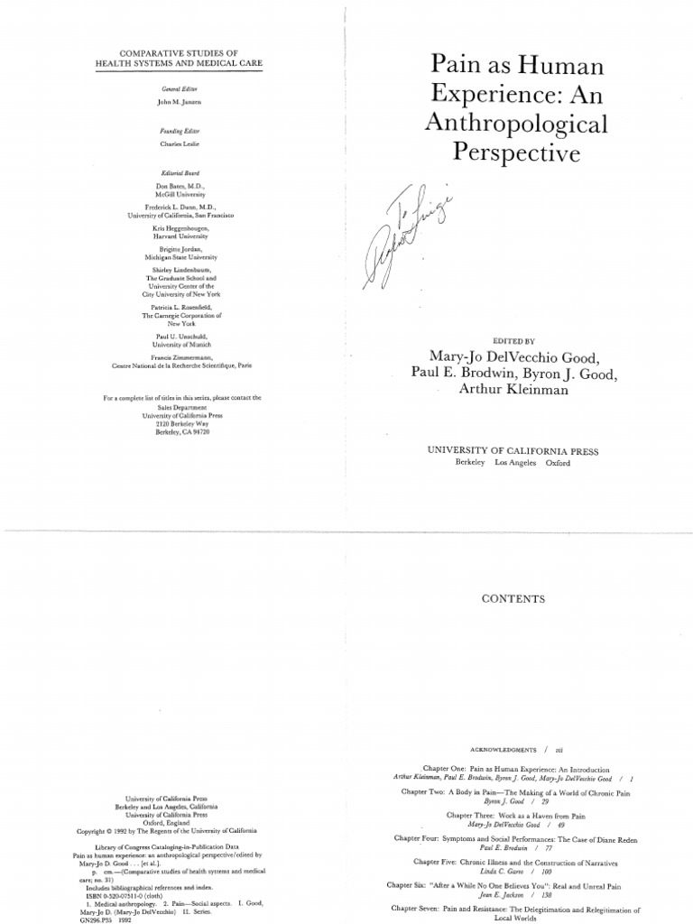 Kleinman, A. (1992) Pain As Human Experience An Introdcution". Pp. 1-19 | PDF