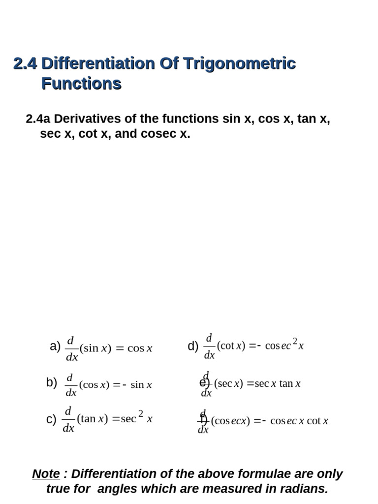 Trigonometric Function Derivatives | PDF | Trigonometric Functions ...