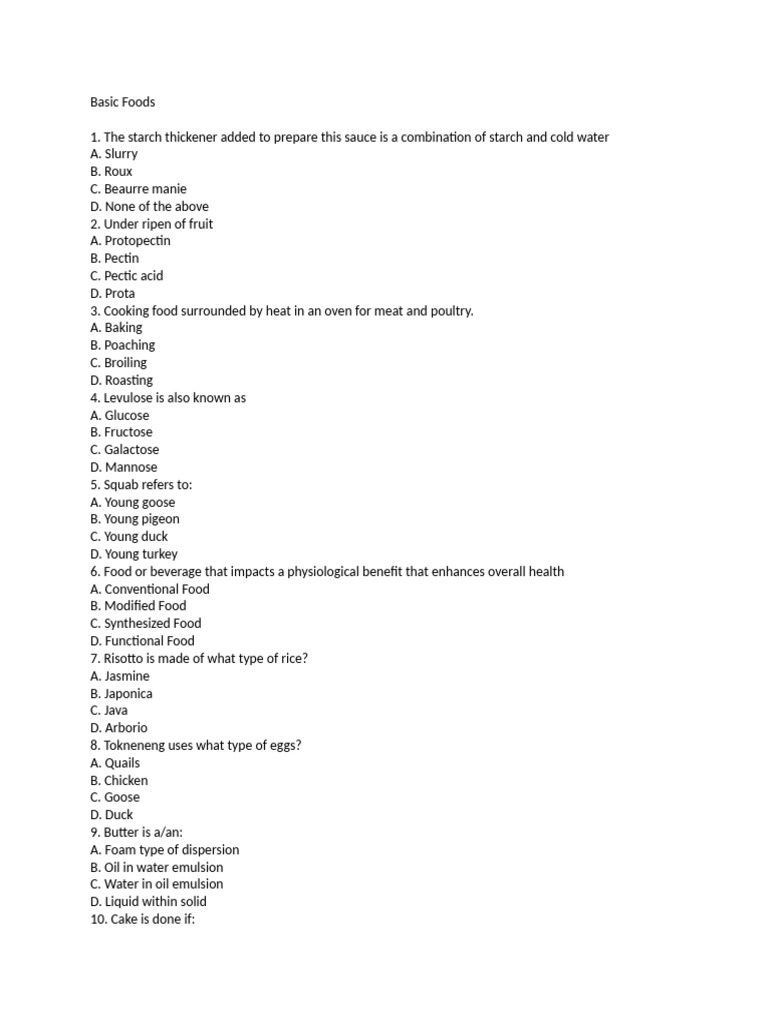 Basic Food Quiz | PDF