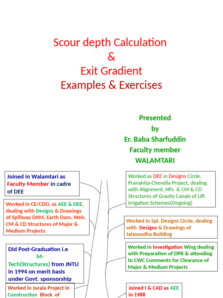 Scour Depth Calculation & Exit Gradient - Examples & Exercises | PDF ...