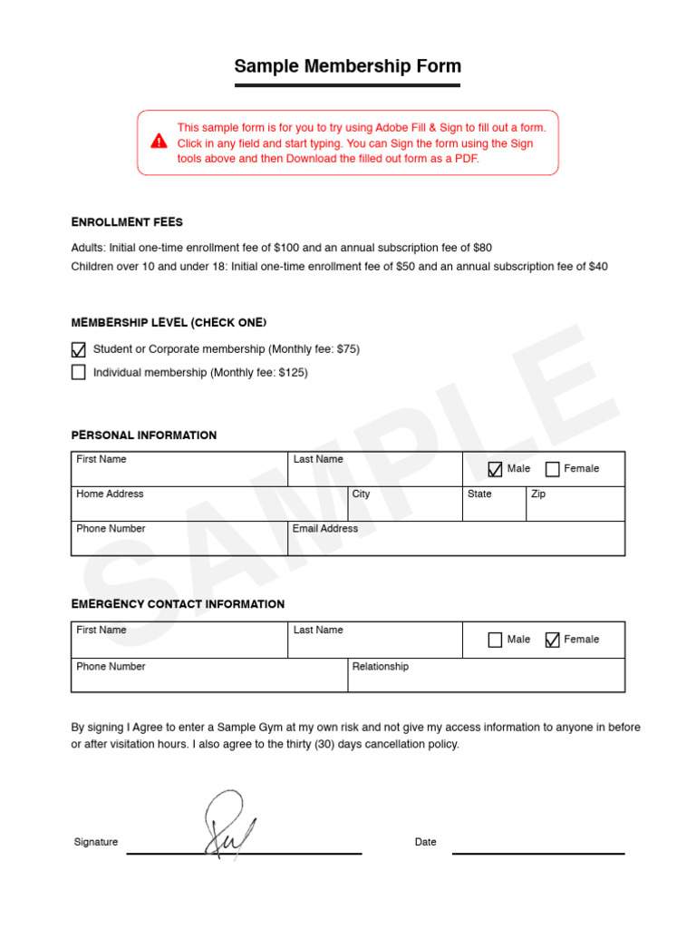 Sample Gym Membership Form Template | PDF
