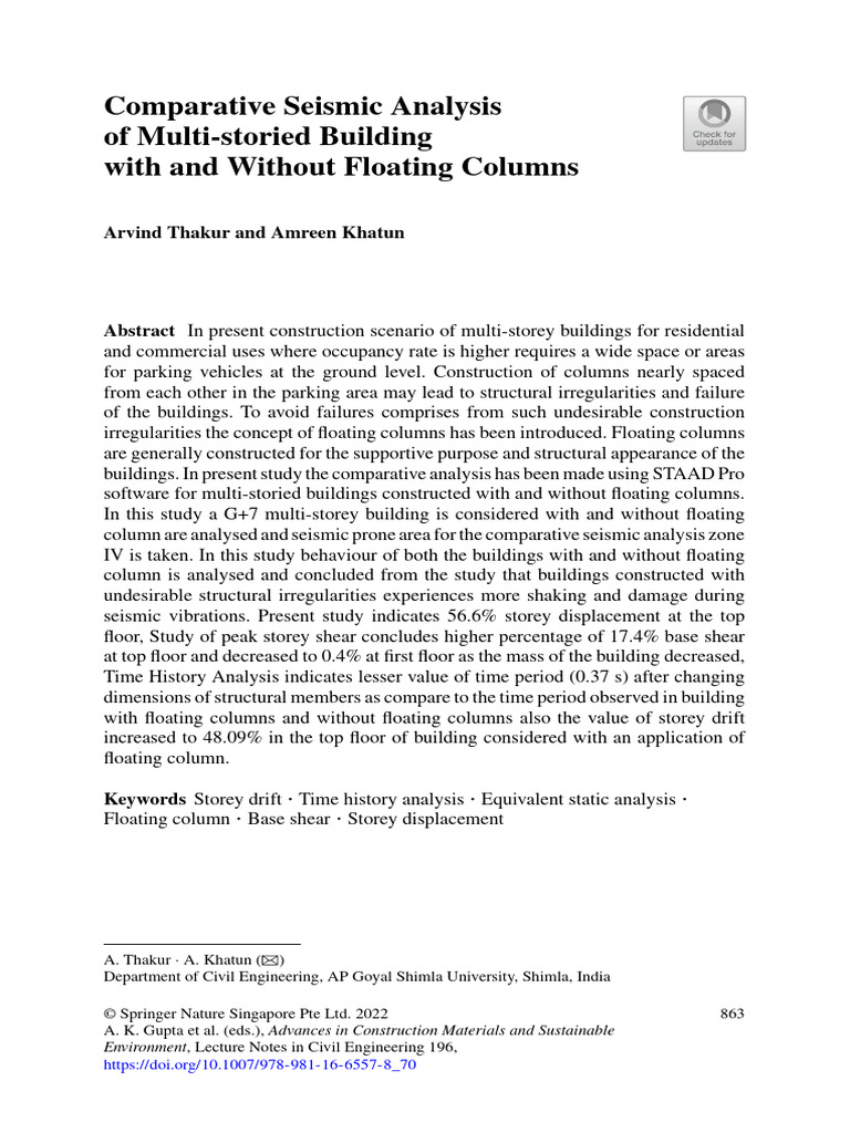 Comparative Seismic Analysis of Multi-Storied Building With Andwithout Floating Columns | PDF ...